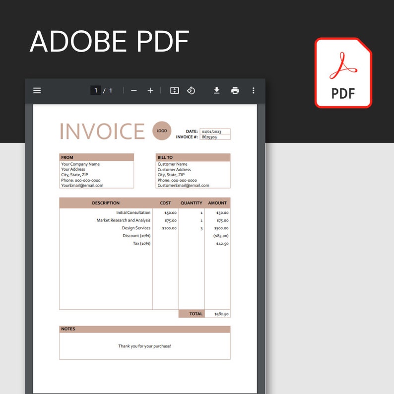 Invoice Template PDF, Editable Printable Invoice Microsoft Word Excel ...