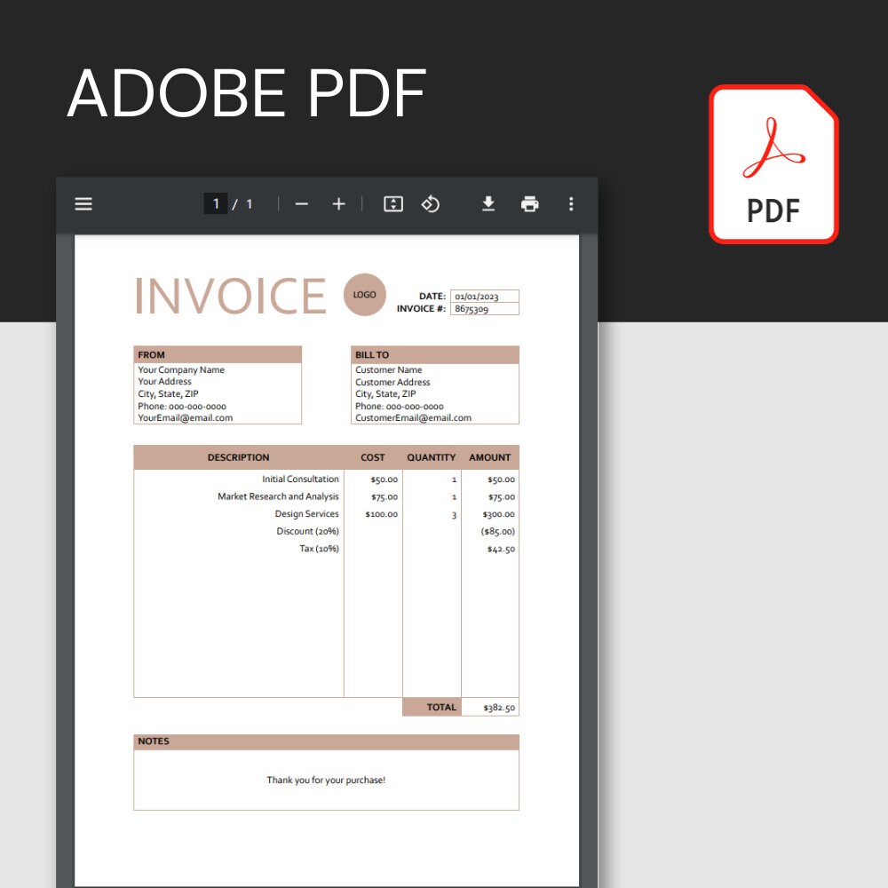 Invoice Template PDF, Editable Printable Invoice Microsoft Word Excel ...
