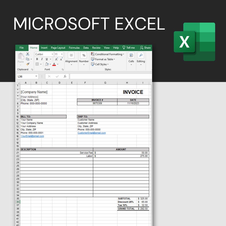 Invoice Template PDF, Editable Printable Invoice Microsoft Word/excel ...