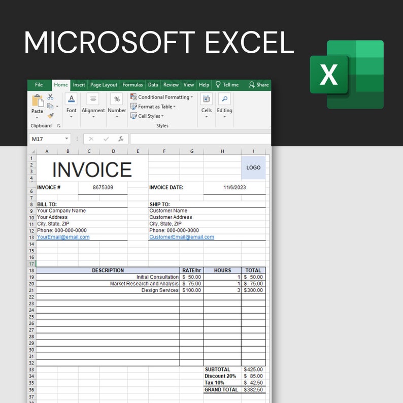 Plantilla de factura PDF, factura imprimible editable Microsoft Word ...