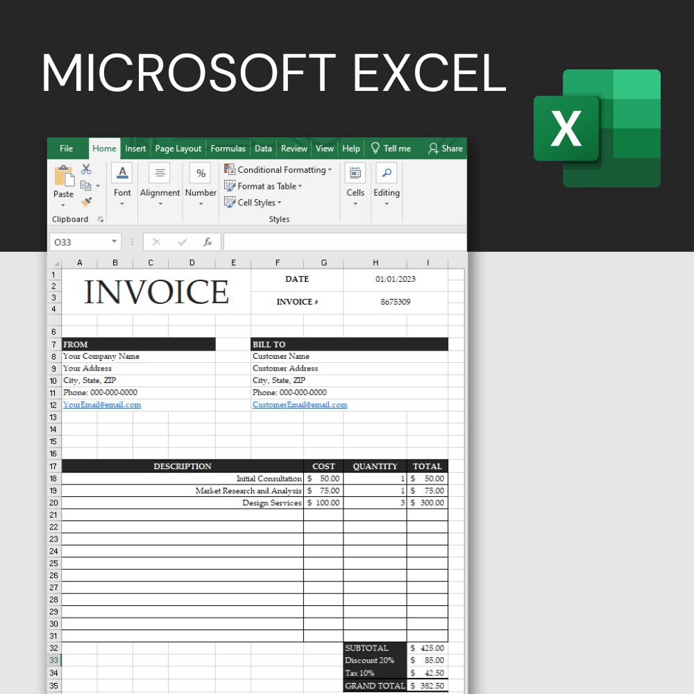 Invoice Template PDF, Editable Printable Invoice Microsoft Word/excel ...