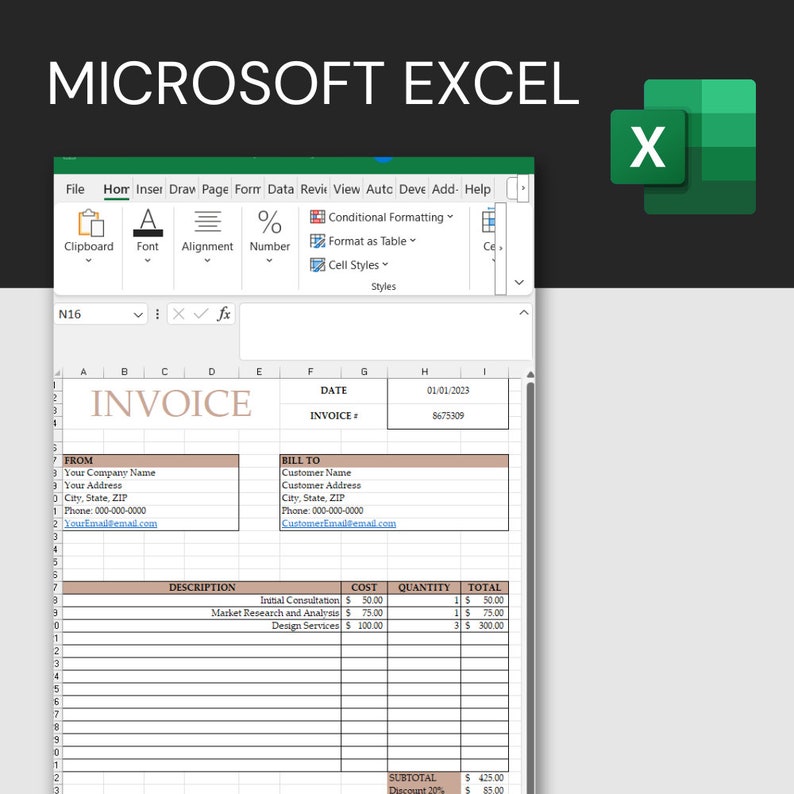 Invoice Template PDF, Editable Printable Invoice Microsoft Word Excel ...