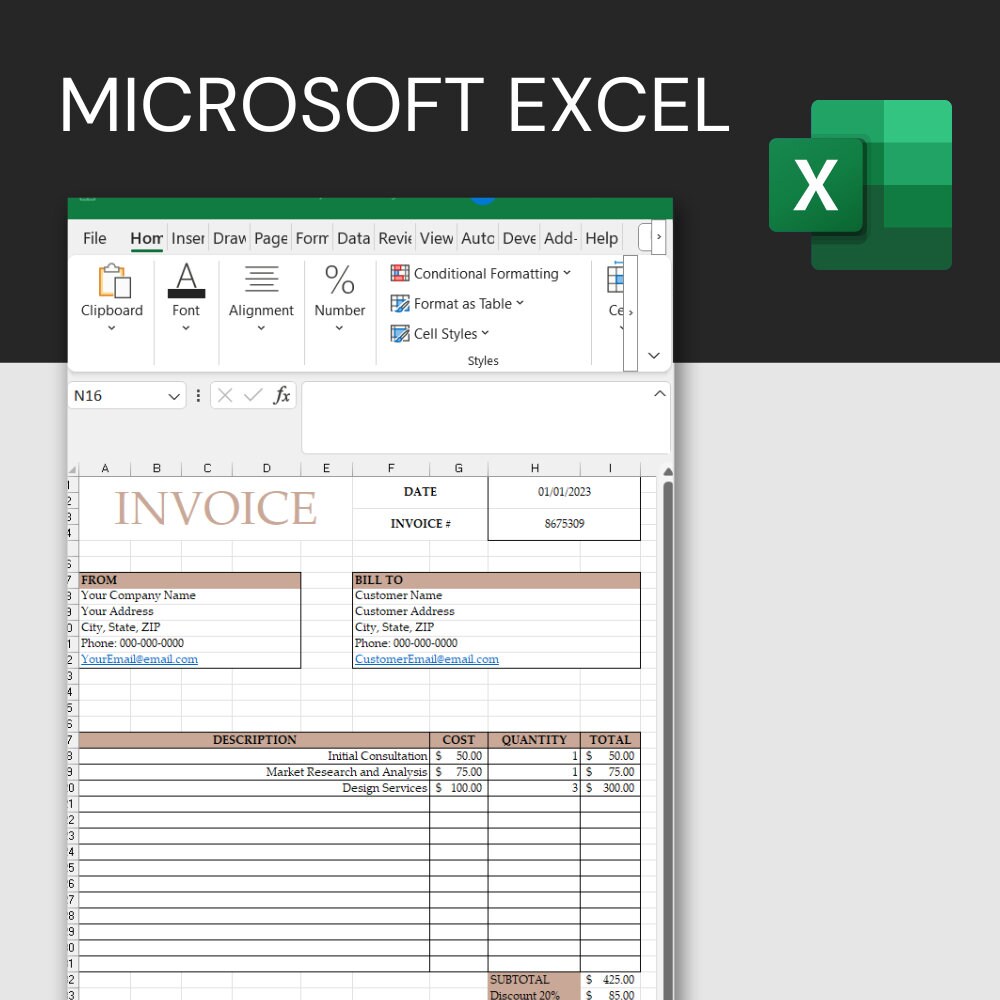 Invoice Template PDF, Editable Printable Invoice Microsoft Word Excel ...