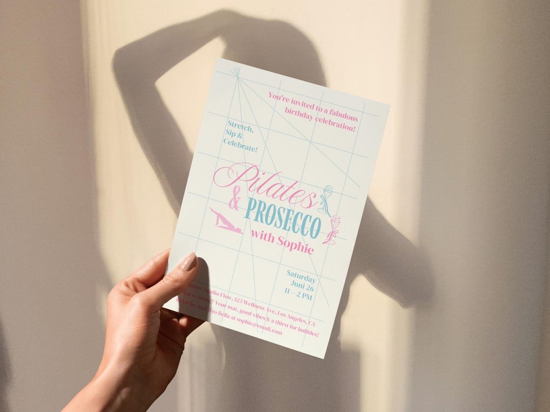 Pilates and Prosecco Invitation | Pilates Birthday | Girls' Night Out ...