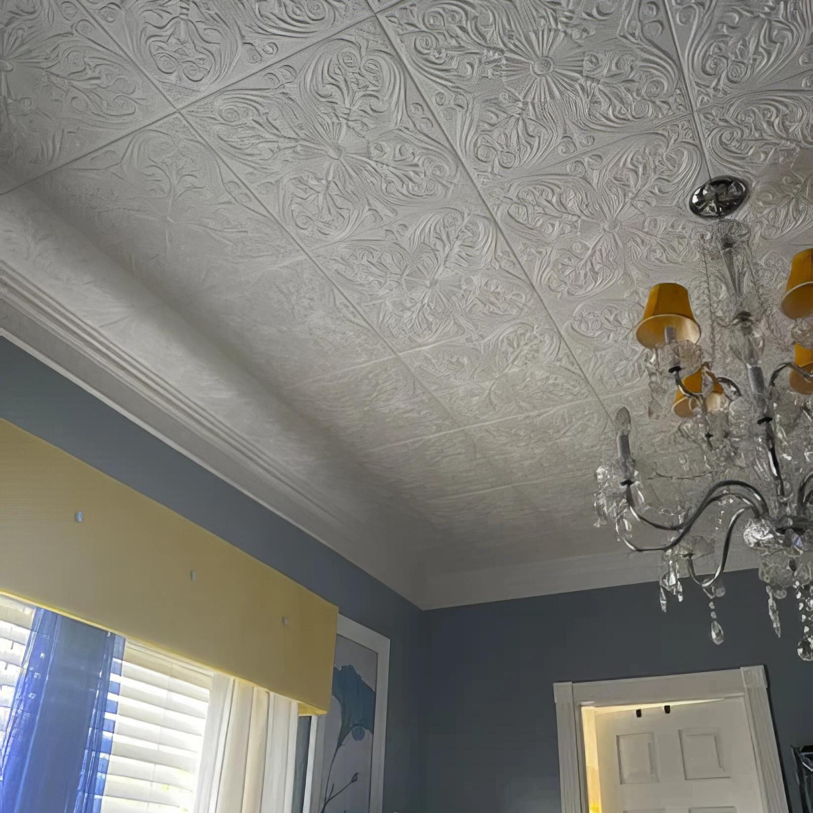Styrofoam Ceiling Tiles to Cover Popcorn Ceiling. Easy DIY Installation ...