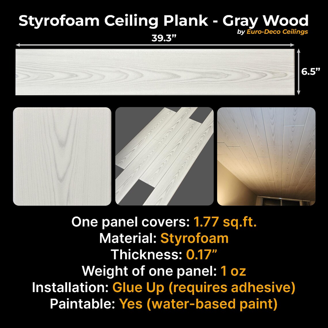 Styrofoam Ceiling Planks: White-gray Wood Imitation, Glue-up (36 Pcs ...