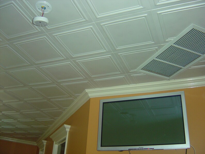 Styrofoam Ceiling Tiles - Glue up Over Popcorn Ceiling - Easy DIY ...