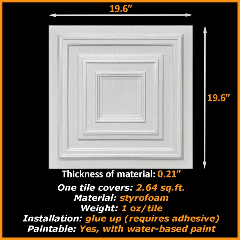 Decorative Styrofoam Ceiling Tiles: Easy Glue-up DIY - 21.12 S/F (8 ...