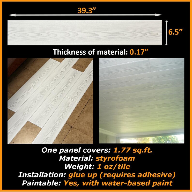 Ceiling Planks Panels, Styrofoam, Glue Up, 39.3" X 6.5", DIY - Gray ...
