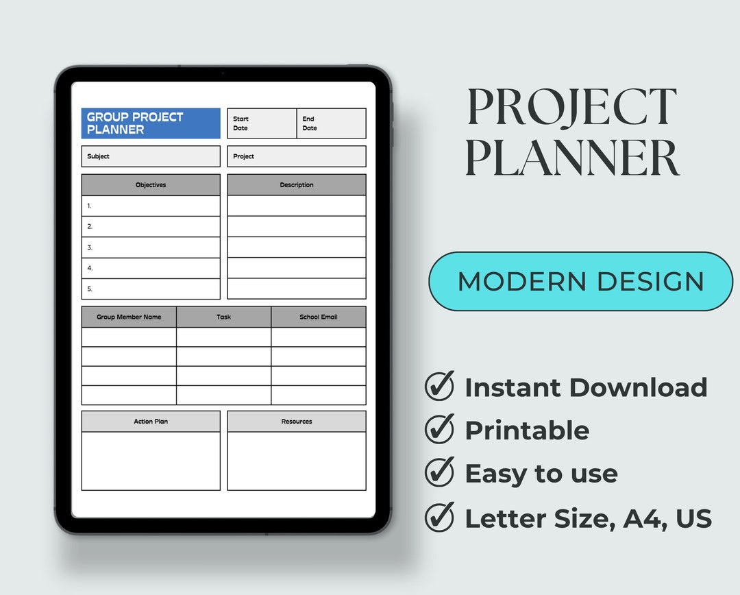 Group Project Planner Printable, Academic Planner, Student Project ...