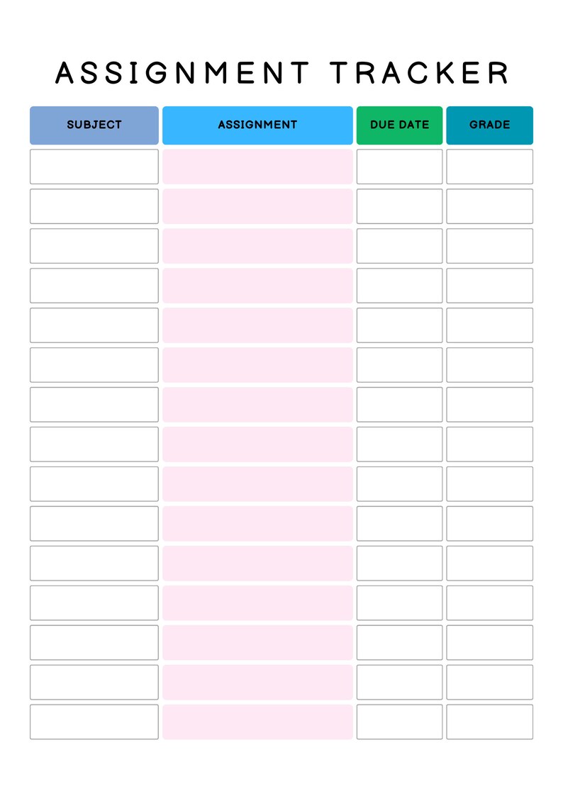 Assignment Planner, Assignment Tracker, Table Assignments, Homework ...