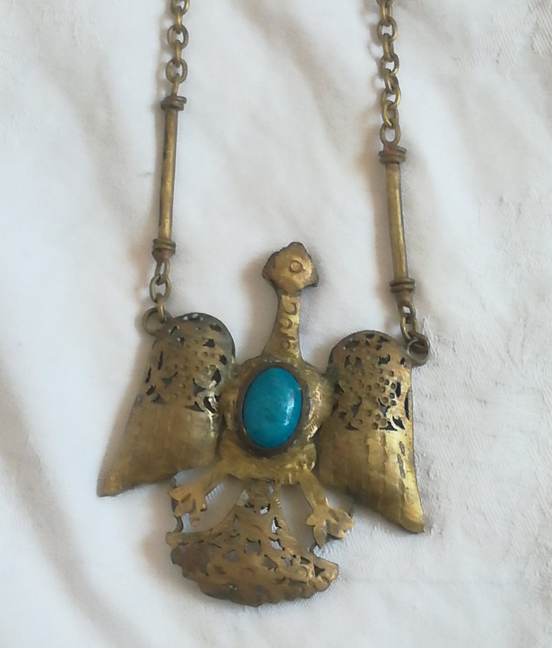 Very Old Decorated Artisan Copper Blue Stone Necklace - Etsy