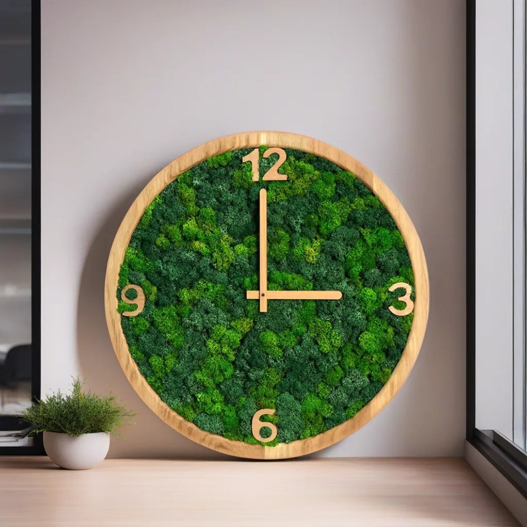Handmade Moss Wall Clock, Wood Clock With Preserved Moss, Custom and ...
