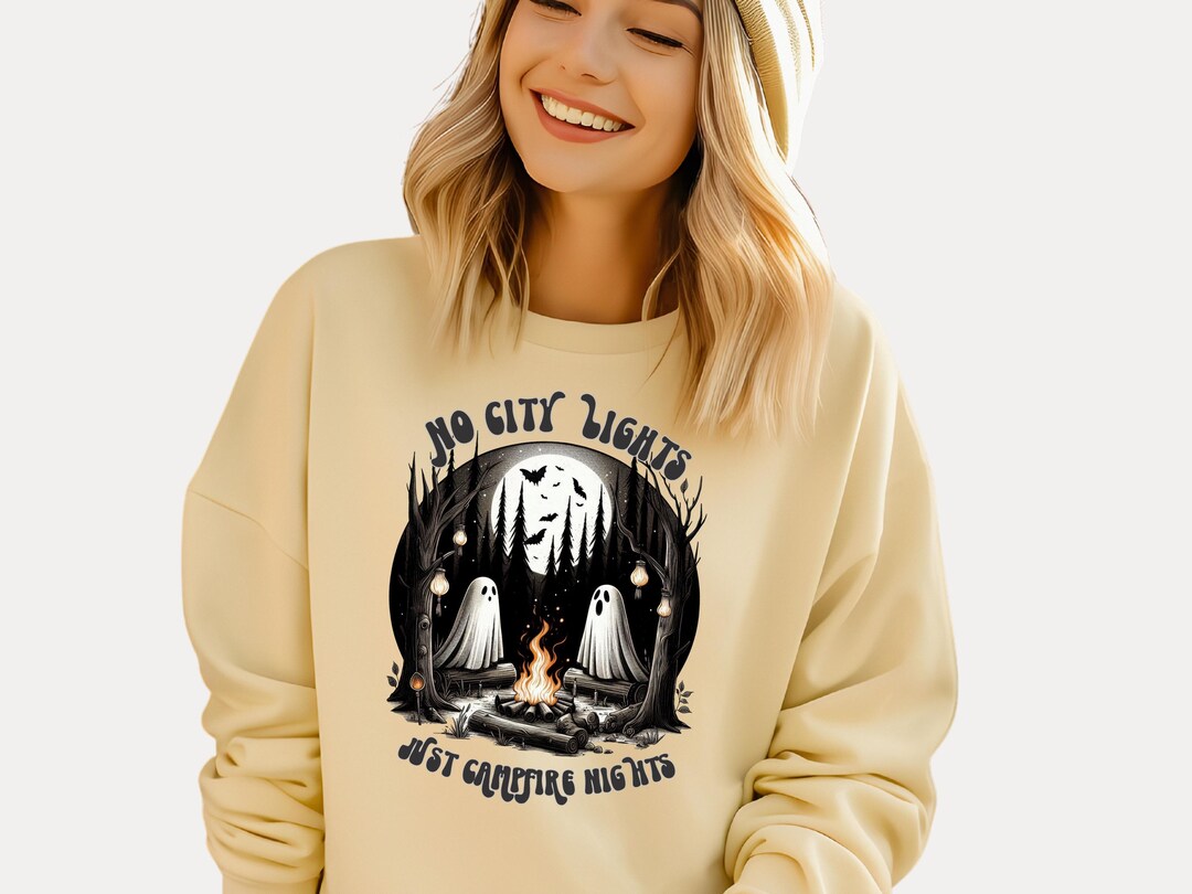 Halloween Ghost Camper Sweatshirt With Retro Design No City Lights Just ...