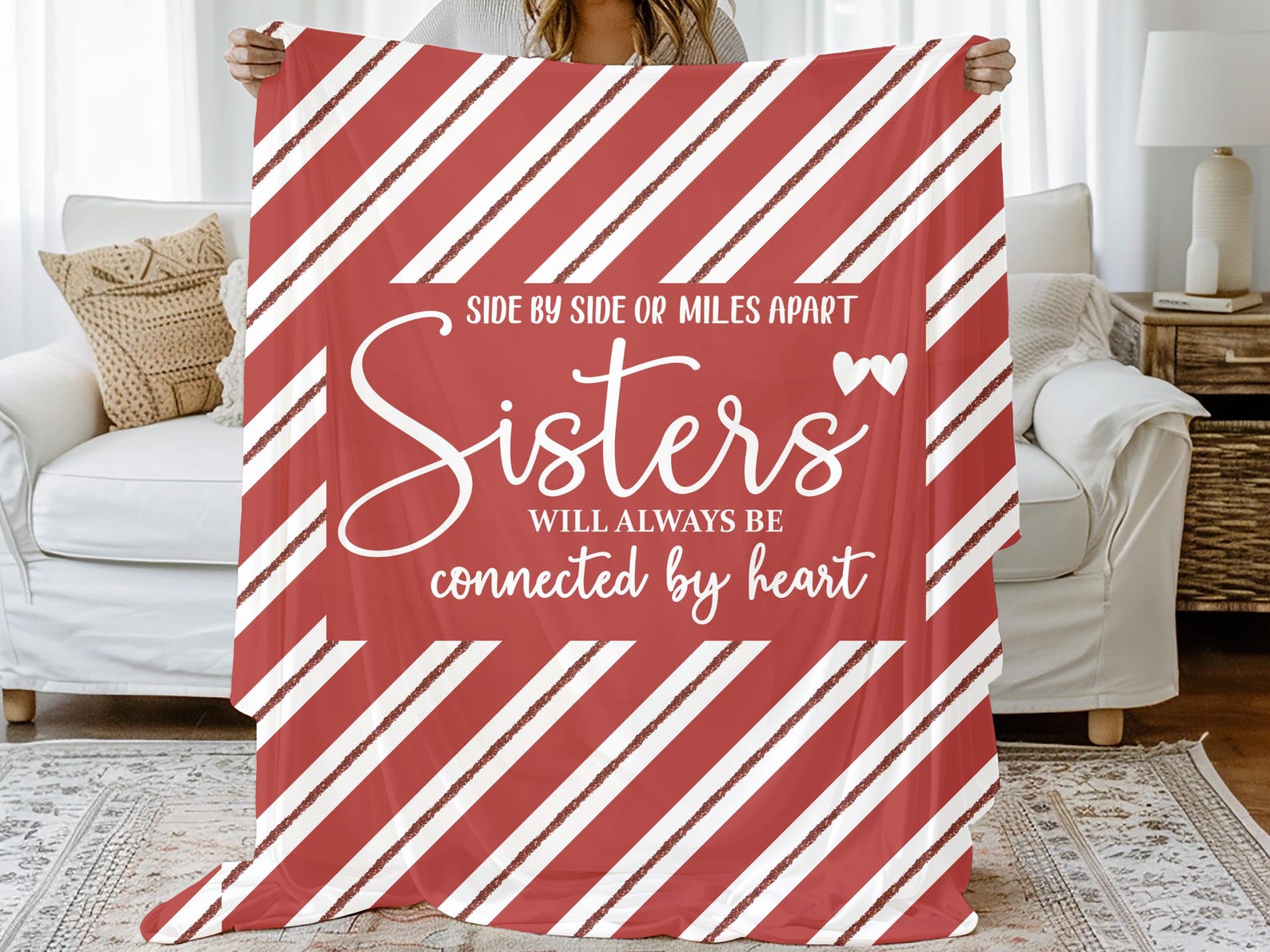 Custom Plush Sister Keepsake Blanket With Cute Christmas Patterns and ...