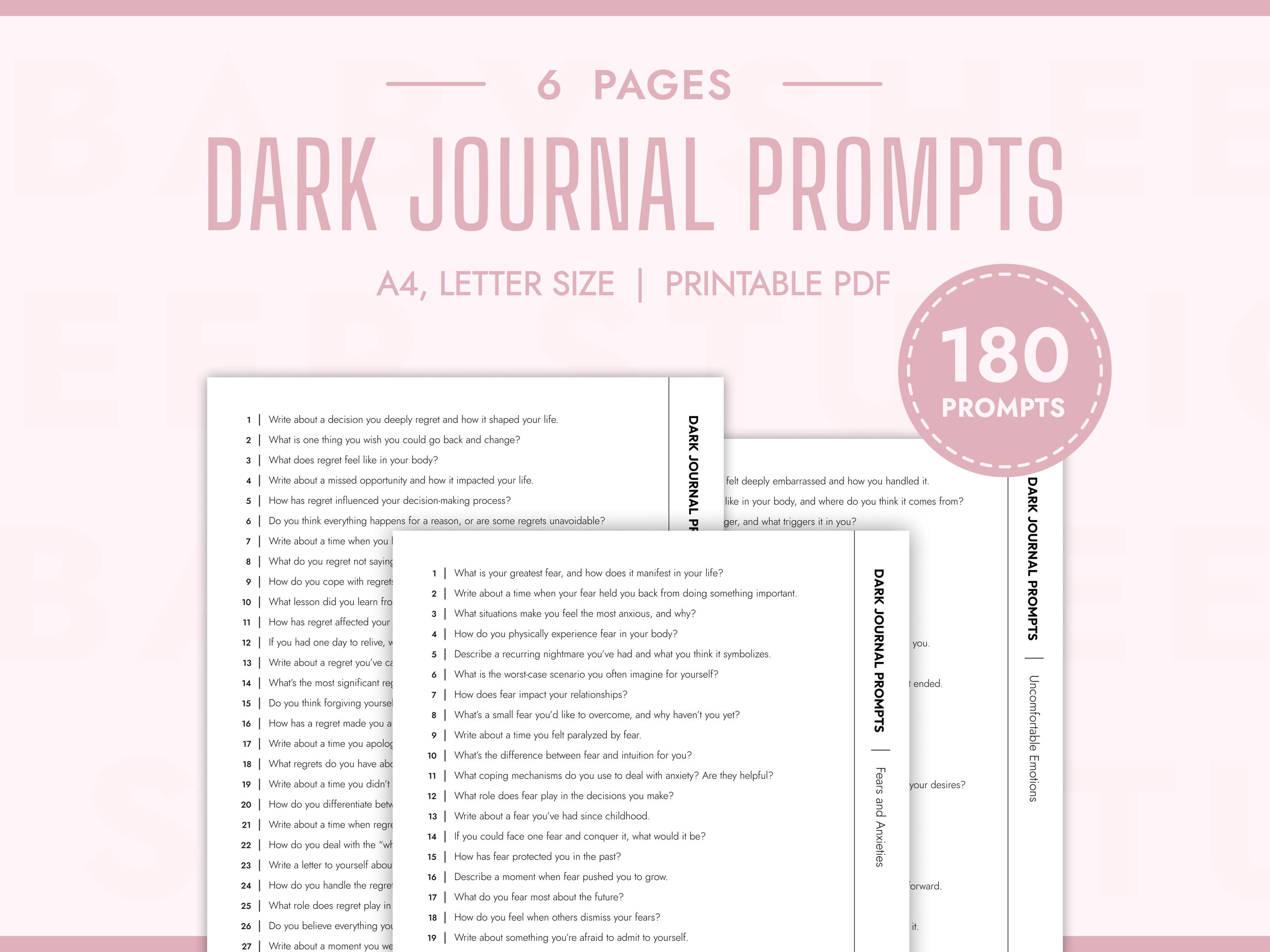 180 Dark Journal Prompts Bundle Printable Dark Journal Prompts Self ...