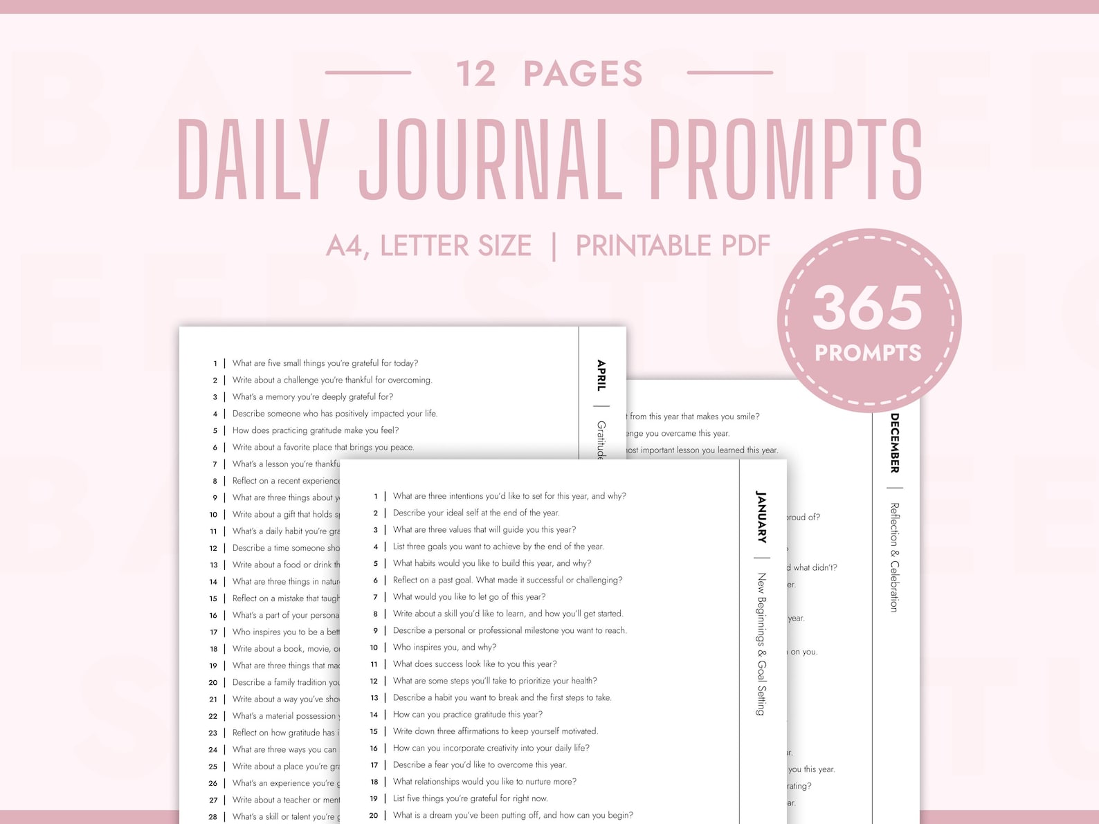 365 Journal Prompts Bundle Printable Journal Prompts Self Care Beginner ...