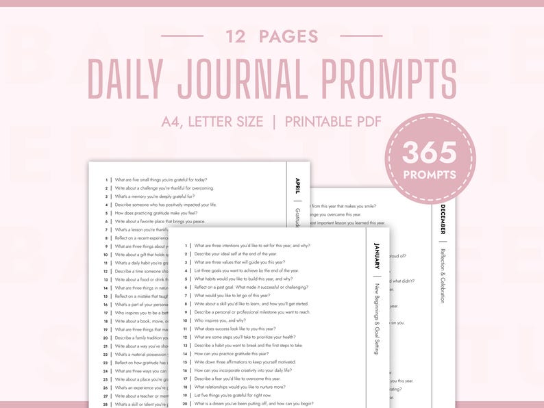 365 Journal Prompts Bundle Printable Journal Prompts Self Care Beginner ...