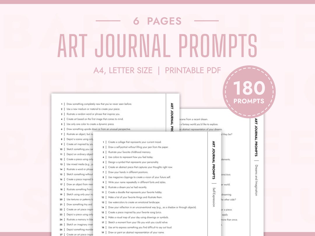 180 Art Journal Prompts Bundle Printable Art Journal Prompts Beginner ...