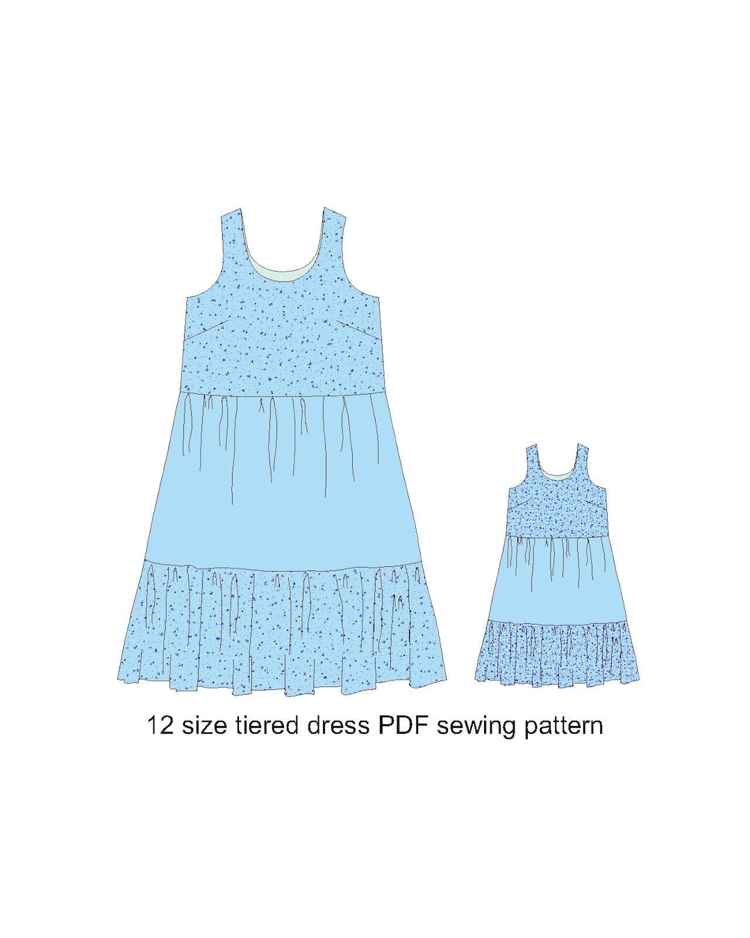 12 Sizes of Tiered Dress Sewing Pattern, Gattered, Shirred, Dress PDF ...