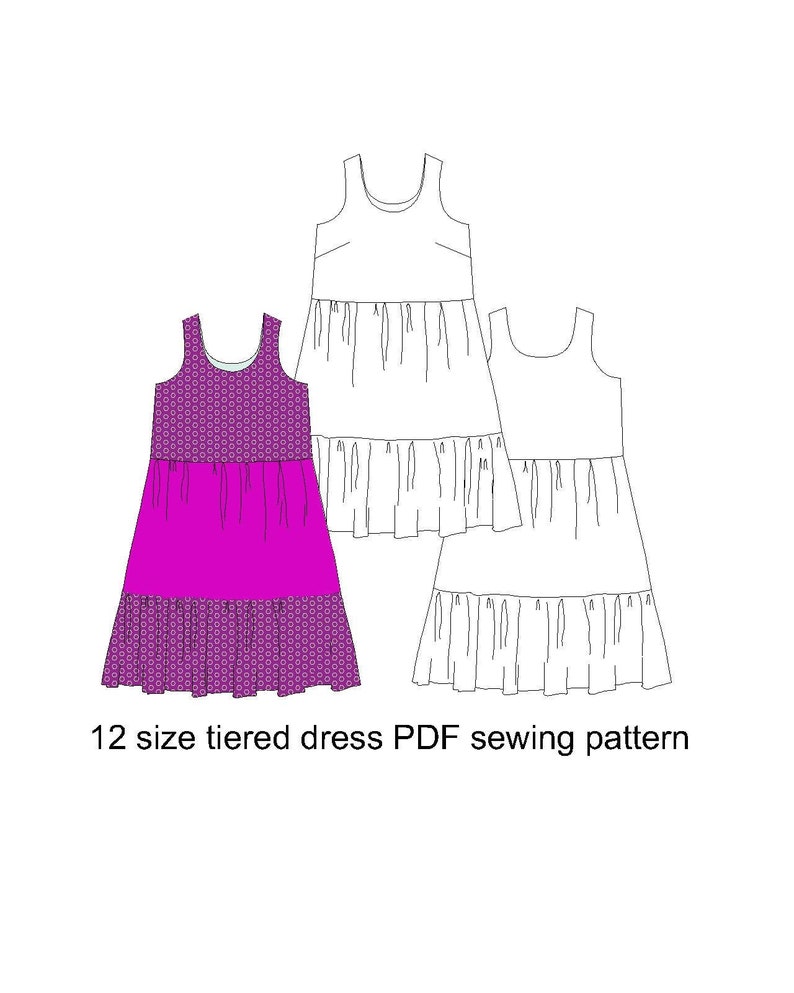 12 Sizes of Tiered Dress Sewing Pattern, Gattered, Shirred, Dress PDF ...
