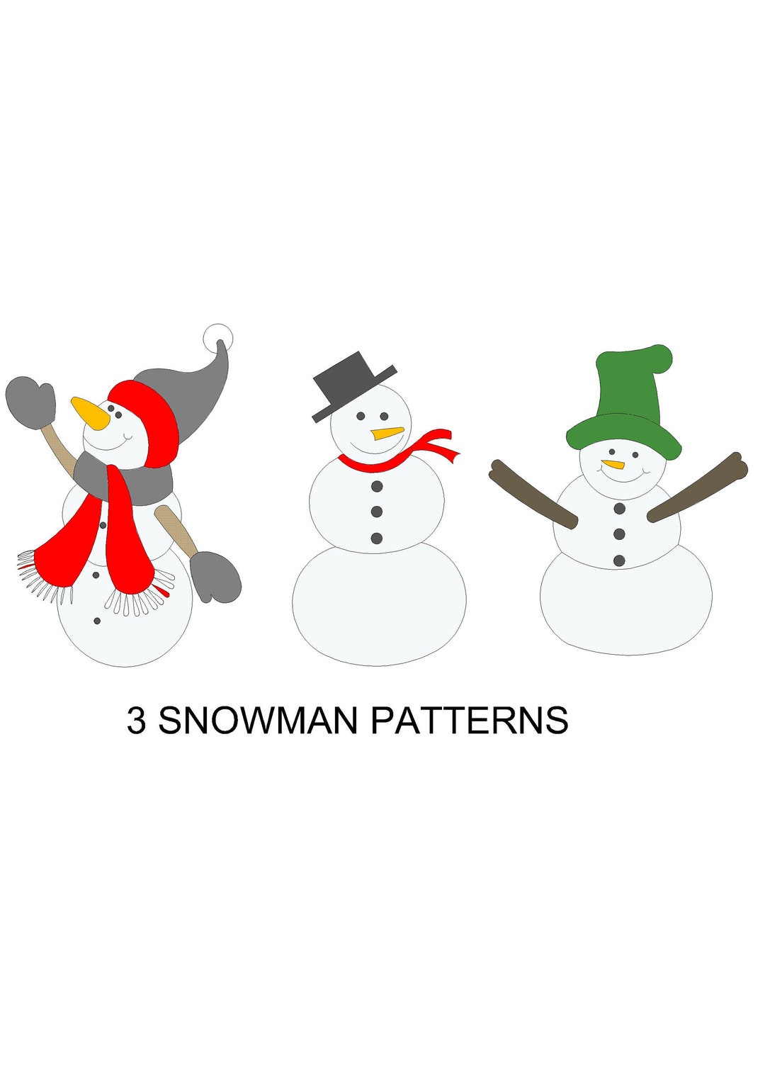 3 Types and 2 Size of Snowman Patterns, Christmas Felt Patterns ...