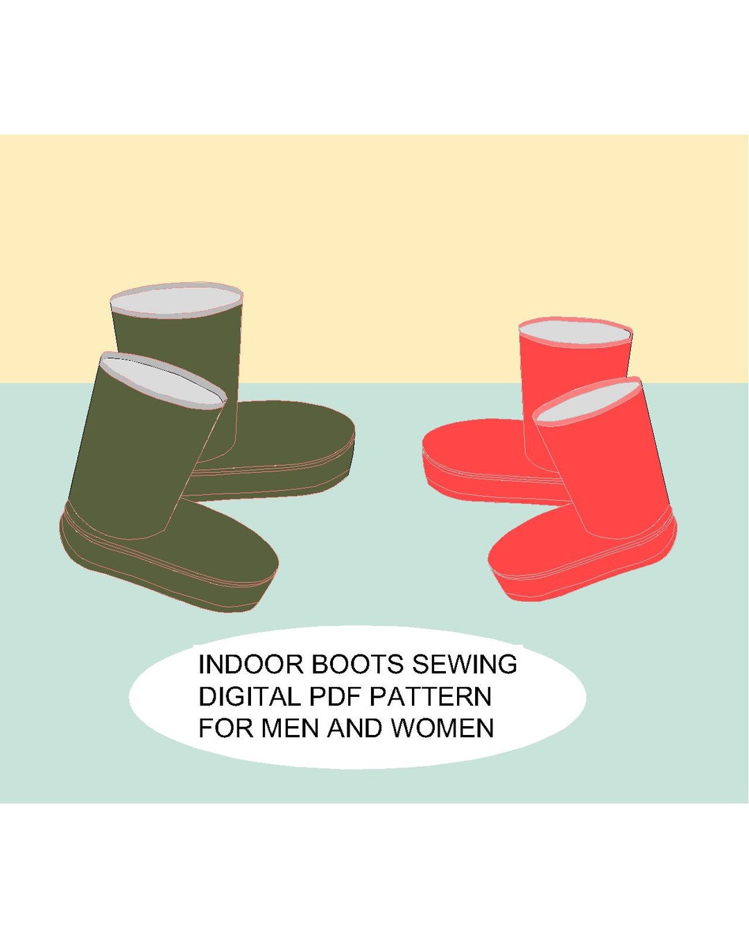 Free 2 Size Indoor Boot Sewing Pattern is Suitable for Couples, Slipper ...