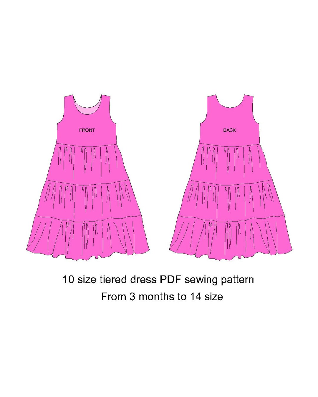 Girls Tiered Dress Sewing Pattern: Shirred, Gattered (3 Months to 14 ...