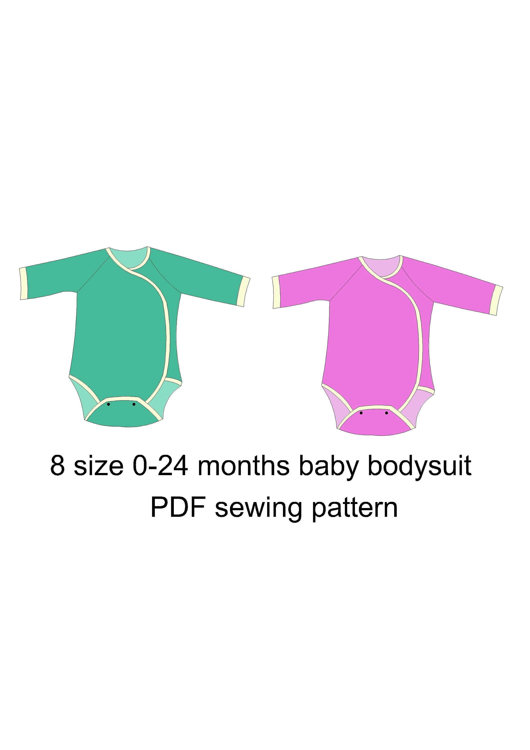 8 Sizes of Baby Bodysuit Sewing Pdf Pattern, From 0 Months to 24 Months ...