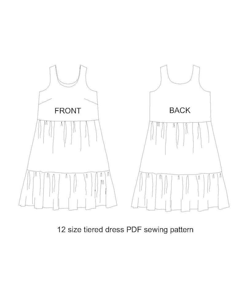 12 Sizes of Tiered Dress Sewing Pattern, Gattered, Shirred, Dress PDF ...