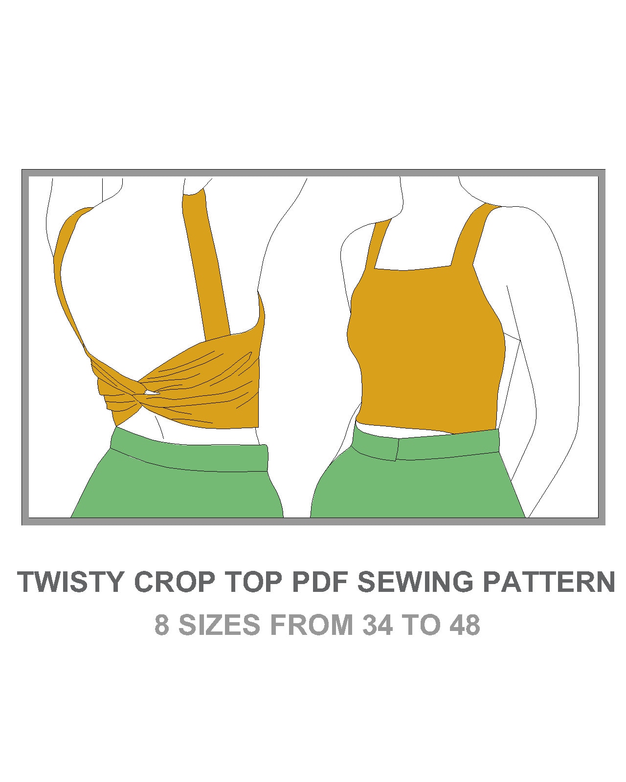 8 Size Cross Back Crop Top Sewing PDF Pattern From 34 to 48, the Tank ...