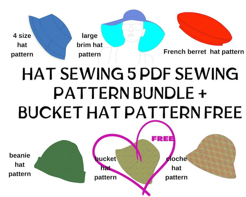 5 Hat Sewing PDF Pattern Bundle + Bucket Hat Pattern for Free - Etsy