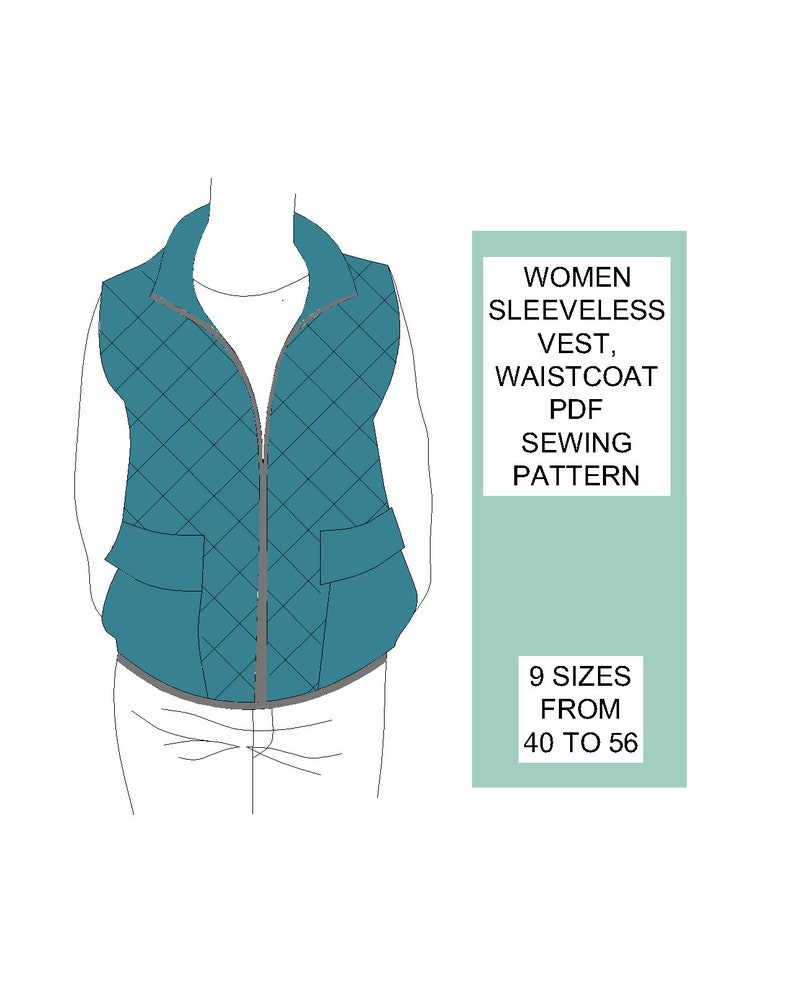 Sleeveless Vest PDF Sewing Pattern – Plus Sizes, 40 to 56, (pattern ...