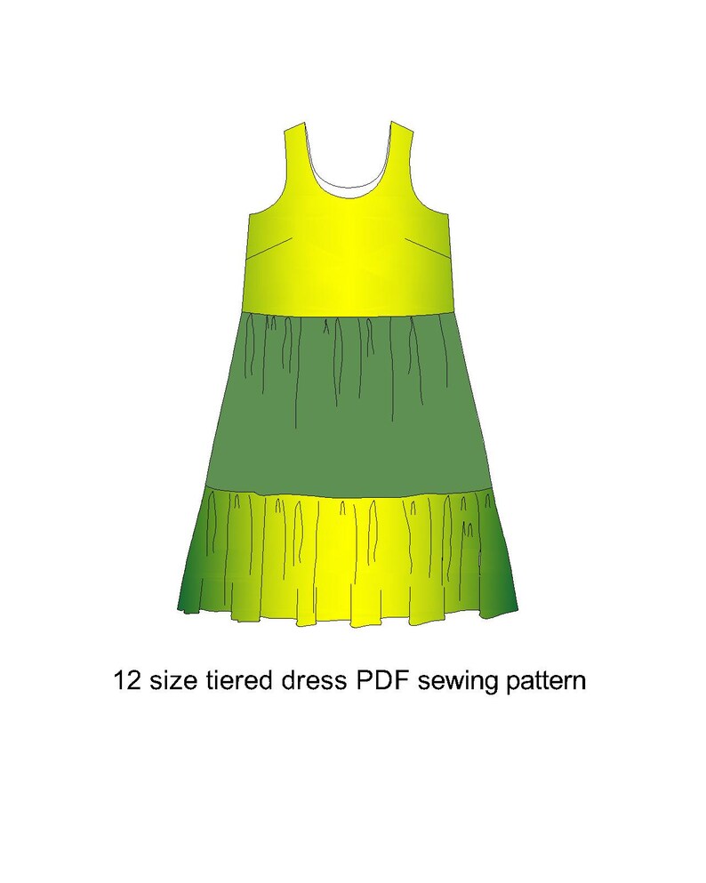 12 Sizes of Tiered Dress Sewing Pattern, Gattered, Shirred, Dress PDF ...