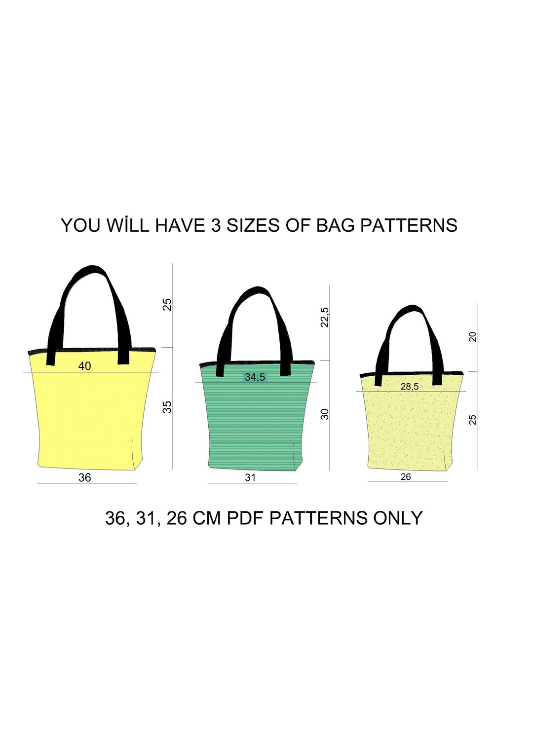 3 Size Sewing Pattern, Tote Bag Digital Sewing Pattern, Hobo Bag Sewing ...