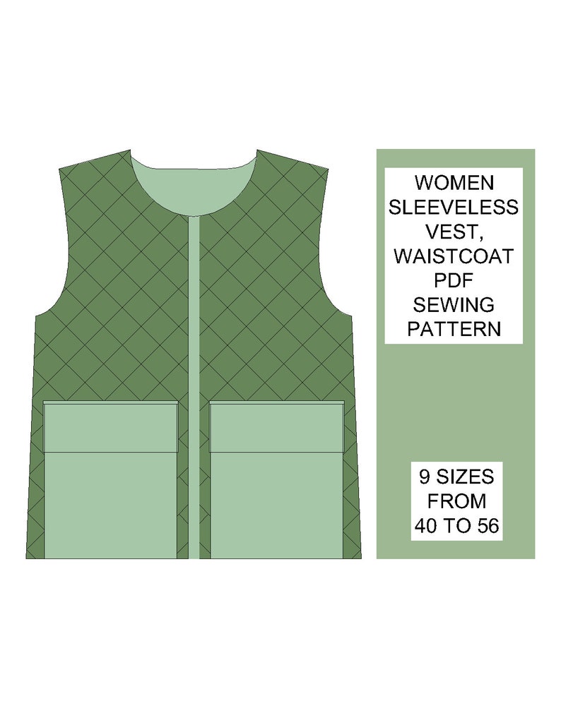Sleeveless Vest PDF Sewing Pattern – Plus Sizes, 40 to 56, (pattern ...