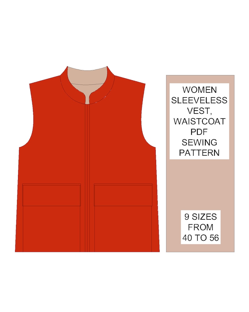 Sleeveless Vest PDF Sewing Pattern – Plus Sizes, 40 to 56, (pattern ...