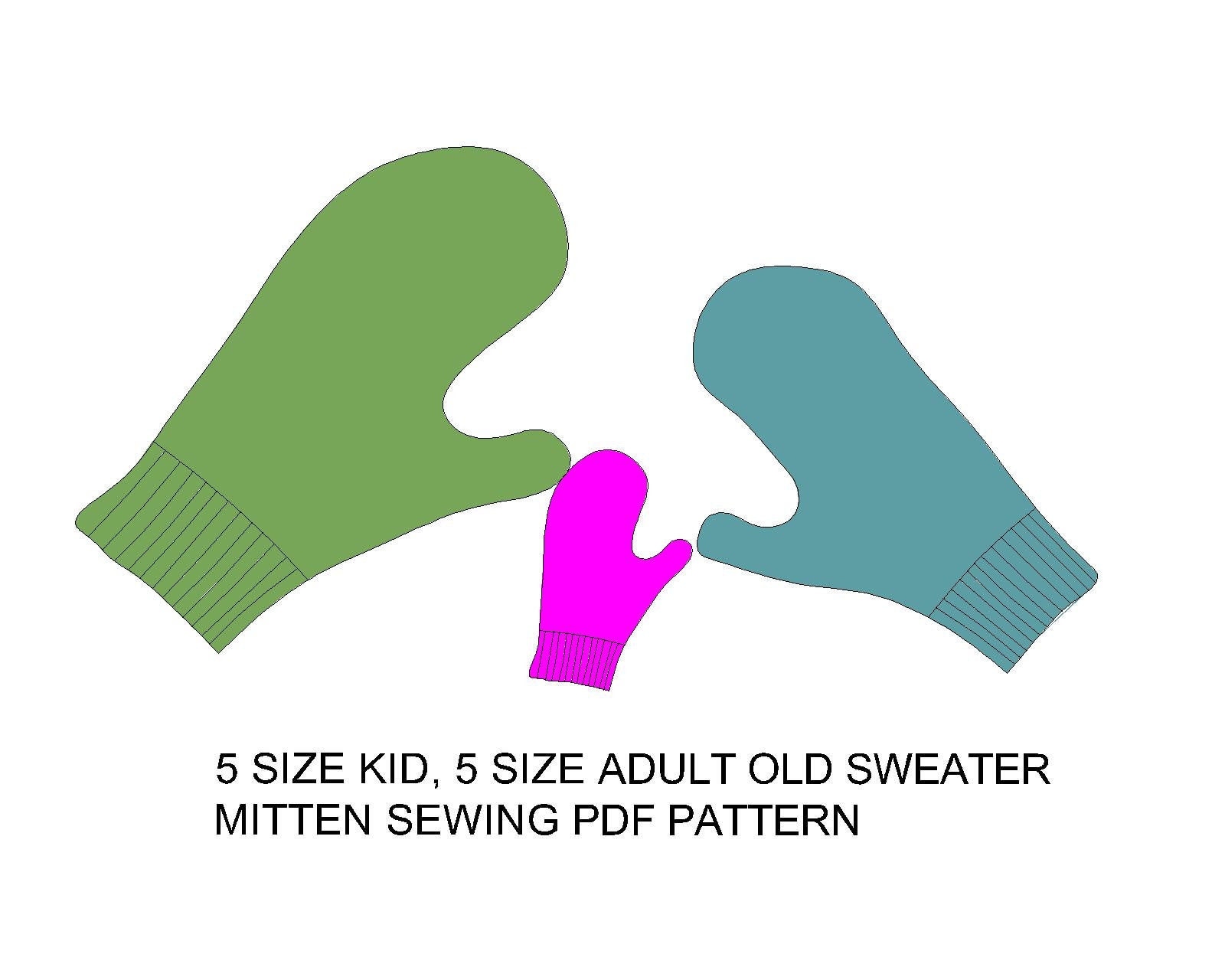 Mitten PDF Sewing Pattern – Upcycled Sweater Gloves, 10 Sizes for Kids ...