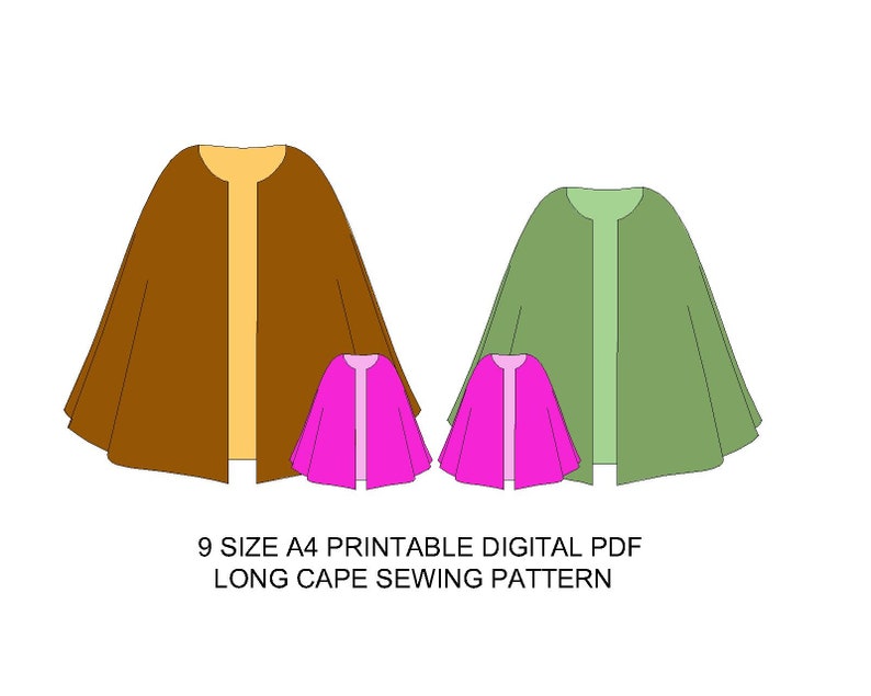 Long Cape PDF Sewing Pattern – 9 Sizes, Poncho Coat Cardigan (pattern ...