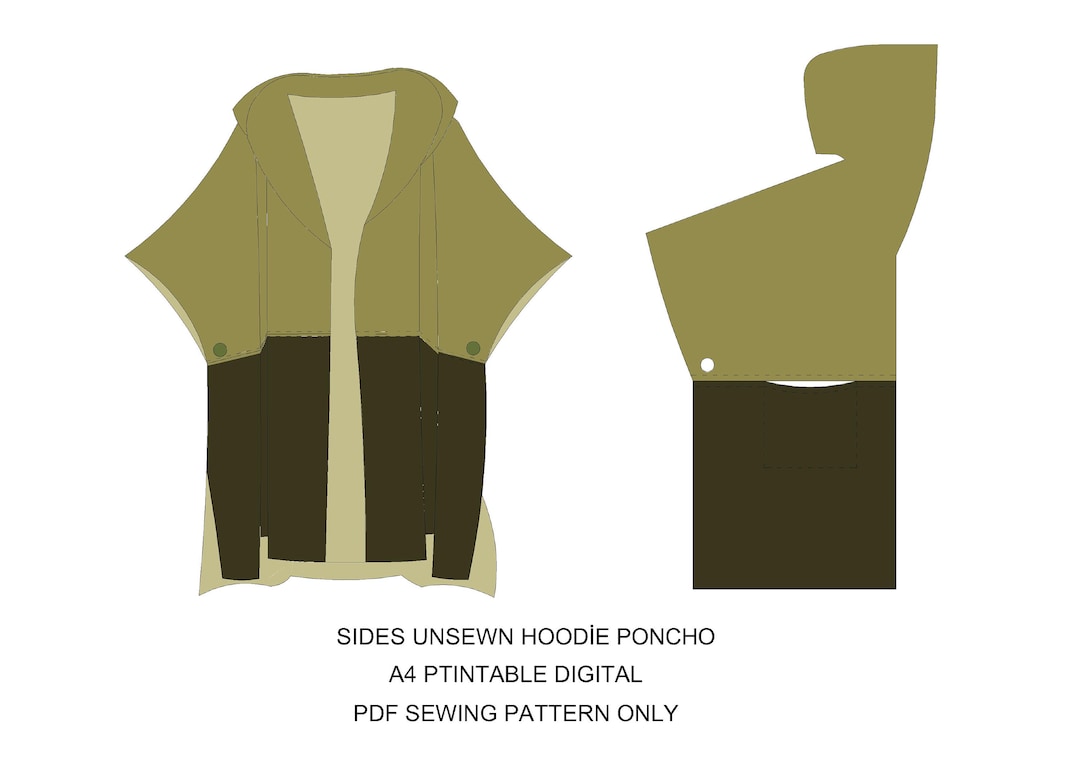 Hoodie Poncho Coat, Poncho, Cap, Cardigan Sewing Pattern, Printable ...