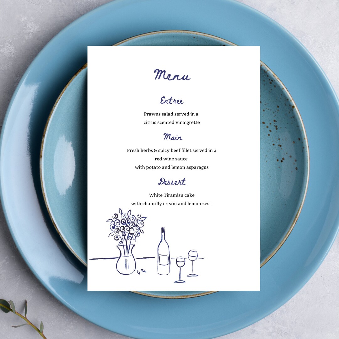 Minimalist Dinner Menu (2) - Watercolour Editable Canva Template | Hand ...