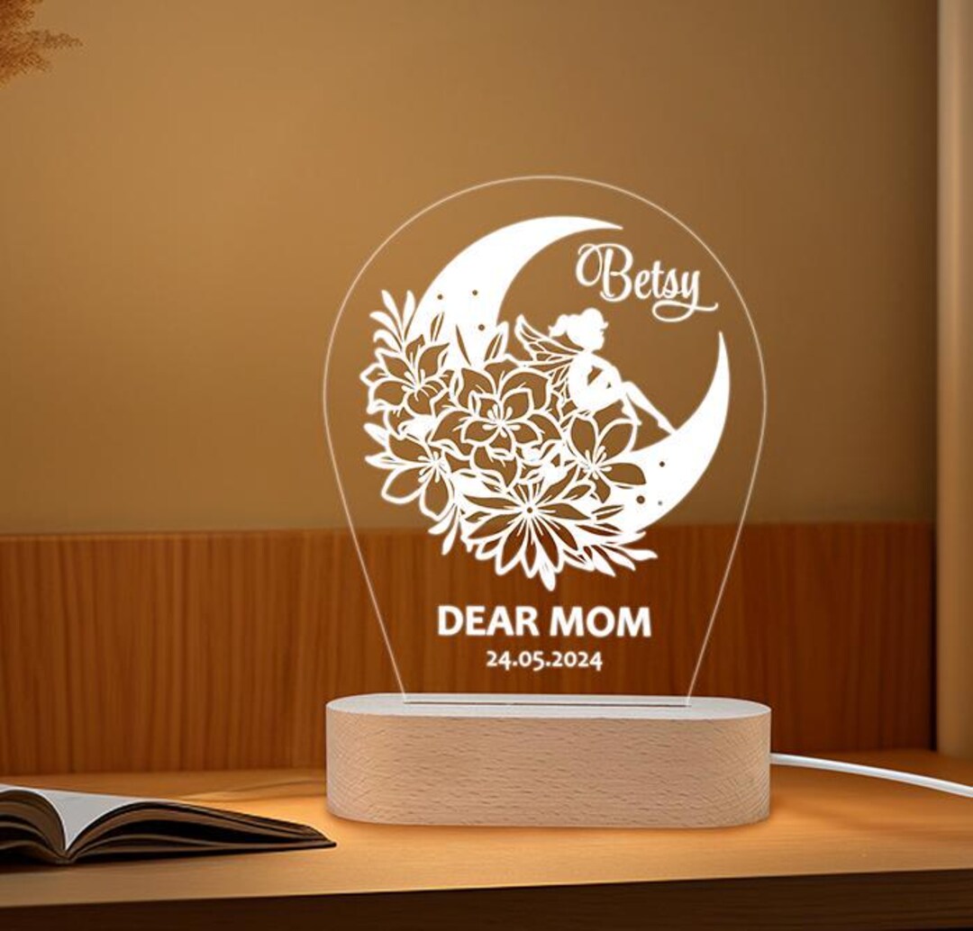 Mother's Day Gift Night Light, Custom Engraved LED Lamp, Anniversary ...