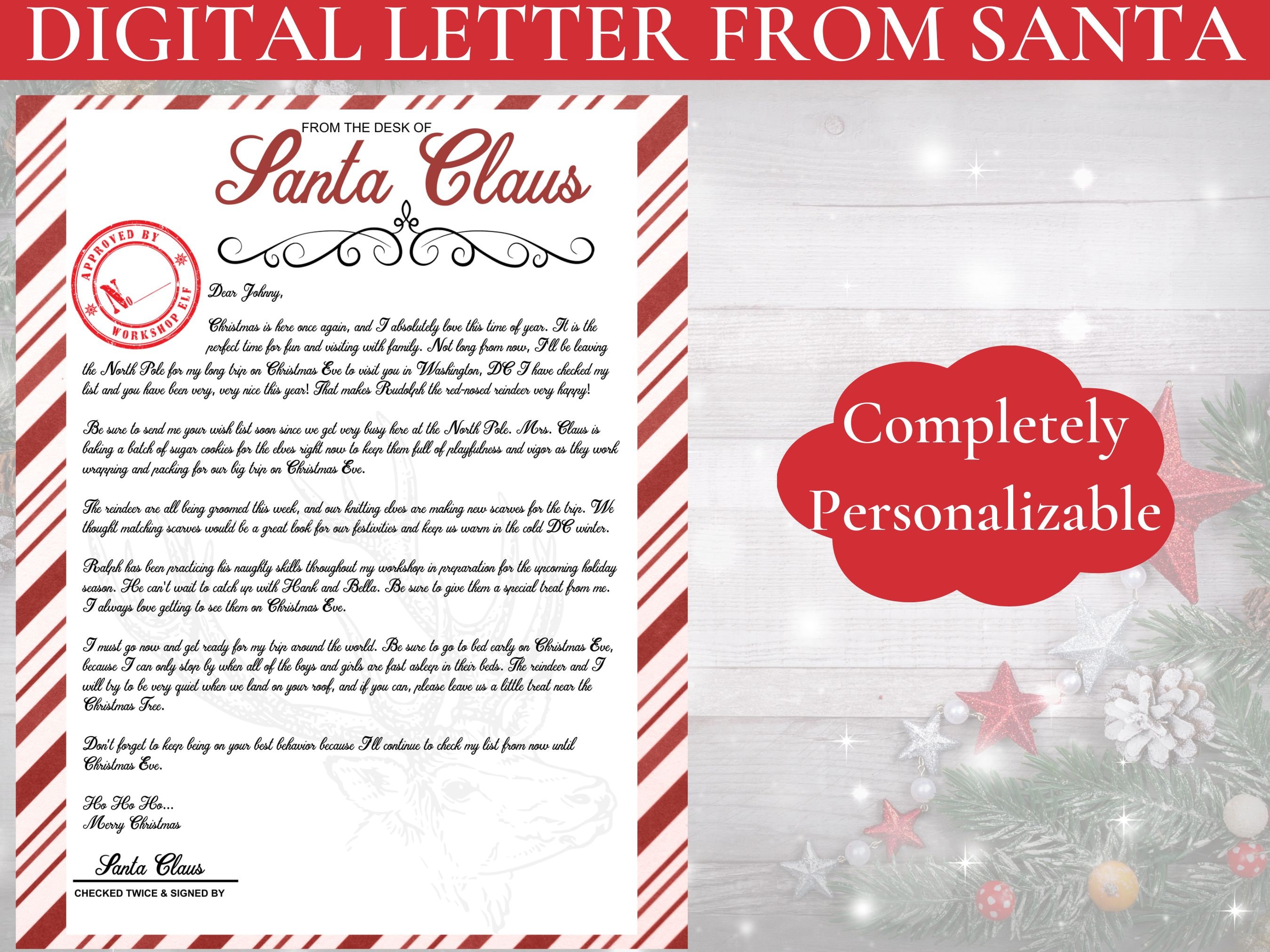 DIGITAL/PRINTABLE Editable Template Letter From Santa, Custom Santa ...