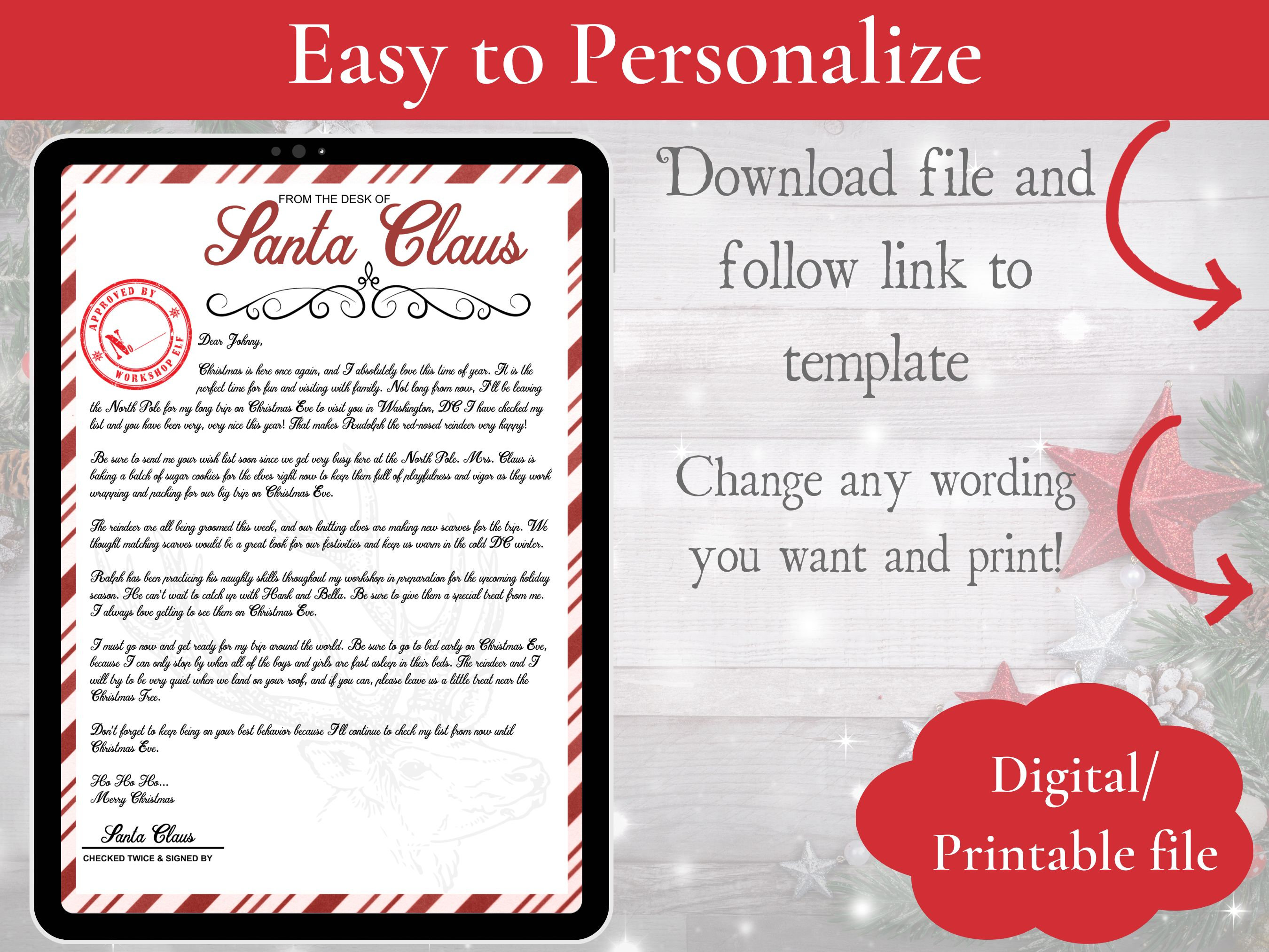 DIGITAL/PRINTABLE Editable Template Letter From Santa Custom - Etsy