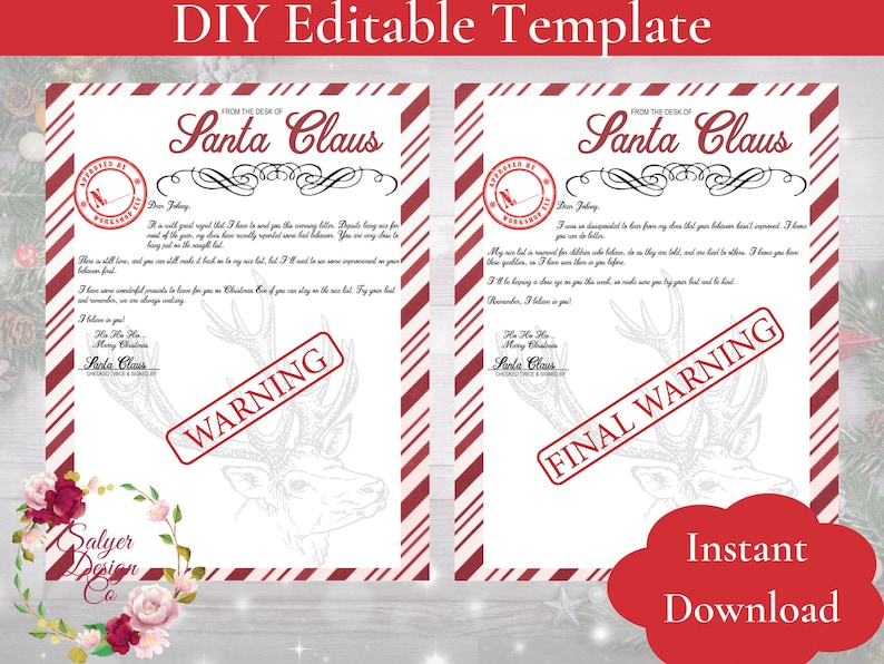DIGITAL/PRINTABLE EDITABLE Santa Naughty List Notification Letter ...