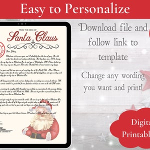 DIGITAL/PRINTABLE Editable Template Letter From Santa, Custom Santa ...