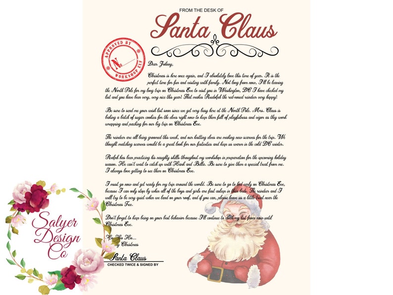 DIGITAL/PRINTABLE Editable Template Letter From Santa, Custom Santa ...