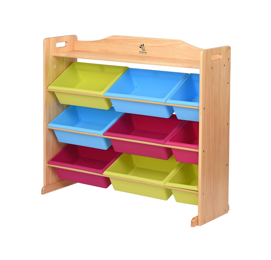 100% Solid Wood Toy Storage W100 X H82 X D30 With 9 Storage Bins ...