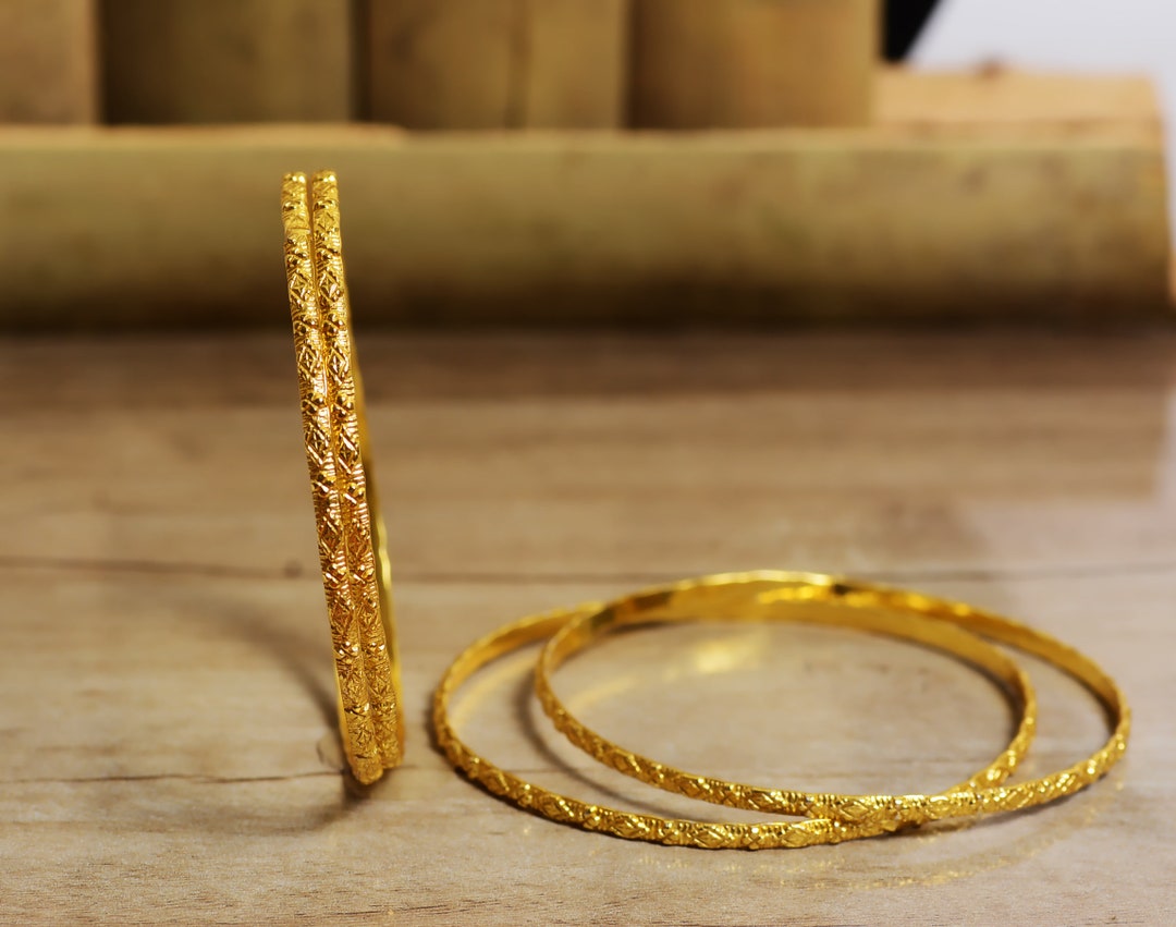 Plain Stacking Bangle Yellow Gold Women Bangle Elegant - Etsy