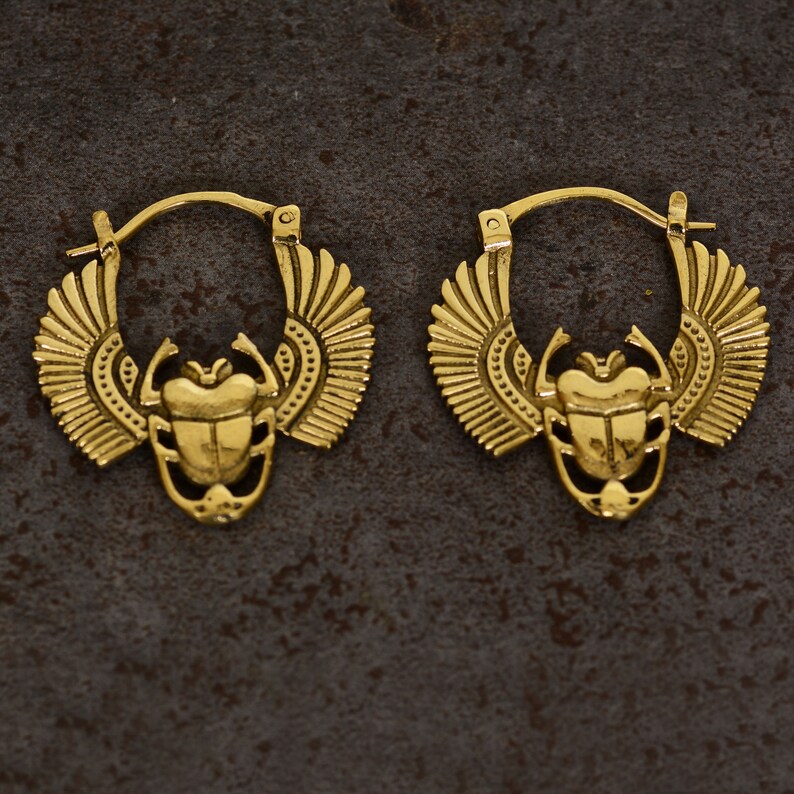 Ancient Egyptian Scarab Winged Gold Earrings" - Etsy